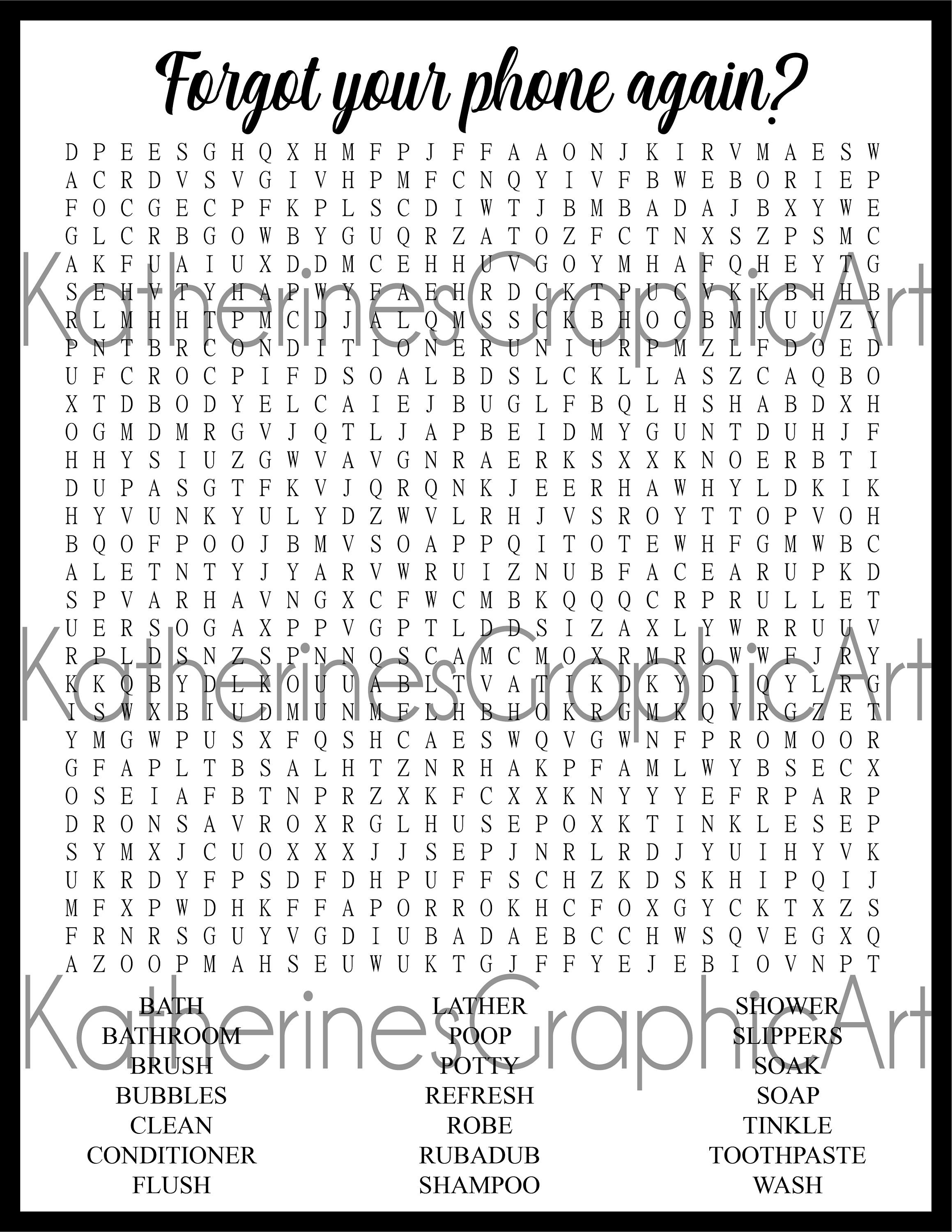 Bathroom Word Search, Wall Art, Word Find, Digital Download, Instant ...