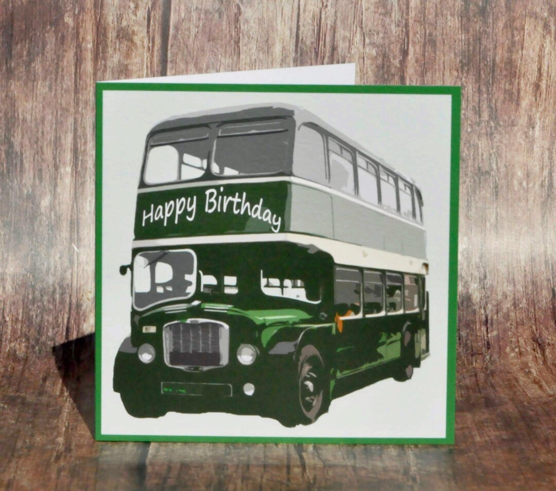 Bus Card Birthday Card Vintage Double Decker Green Bus - Etsy