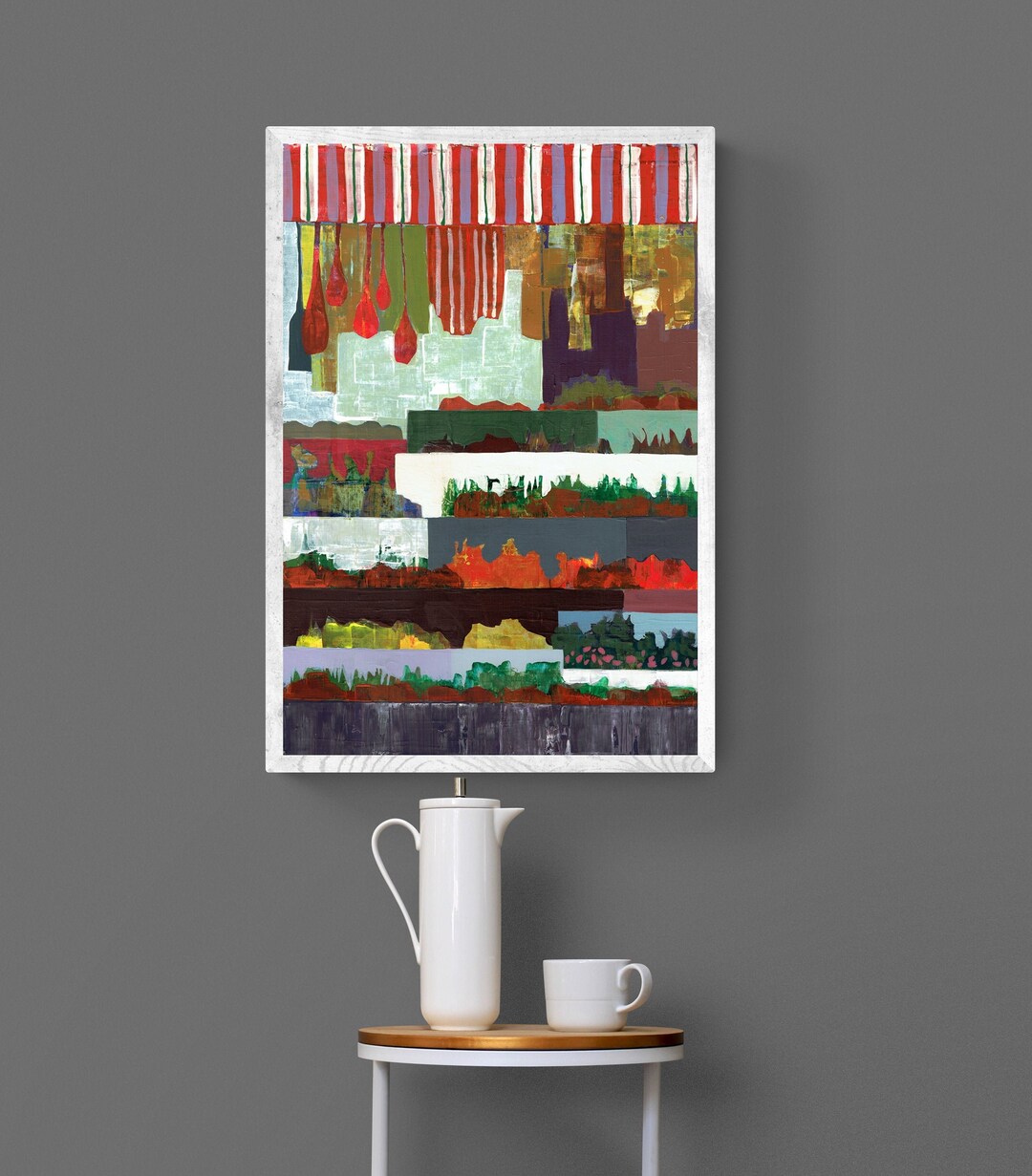 Colorful Abstract Street Market Landscape Painting, Eclectic Boho Chic ...