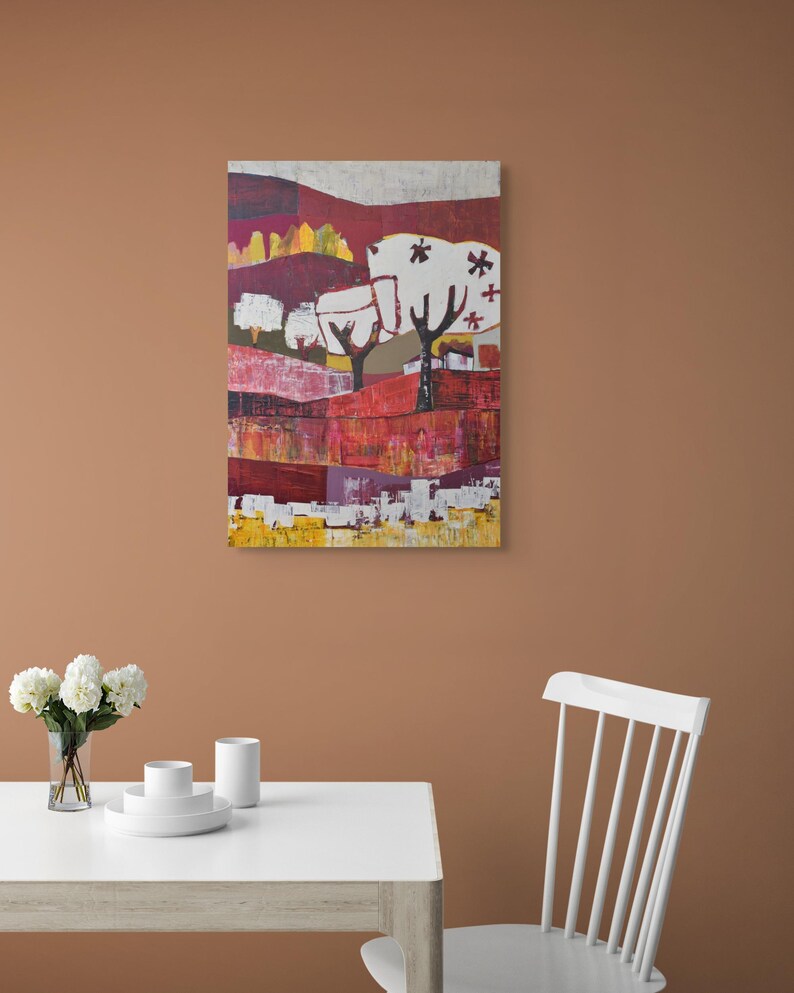 Hills & Trees, Countryside Original Acrylic Painting , Contemporary ...
