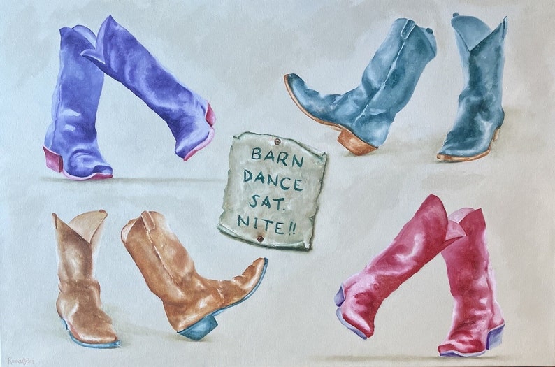 Oil Painting of Dancing Cowboy Boots, BARN DANCE SAT. Nite 1, Original ...