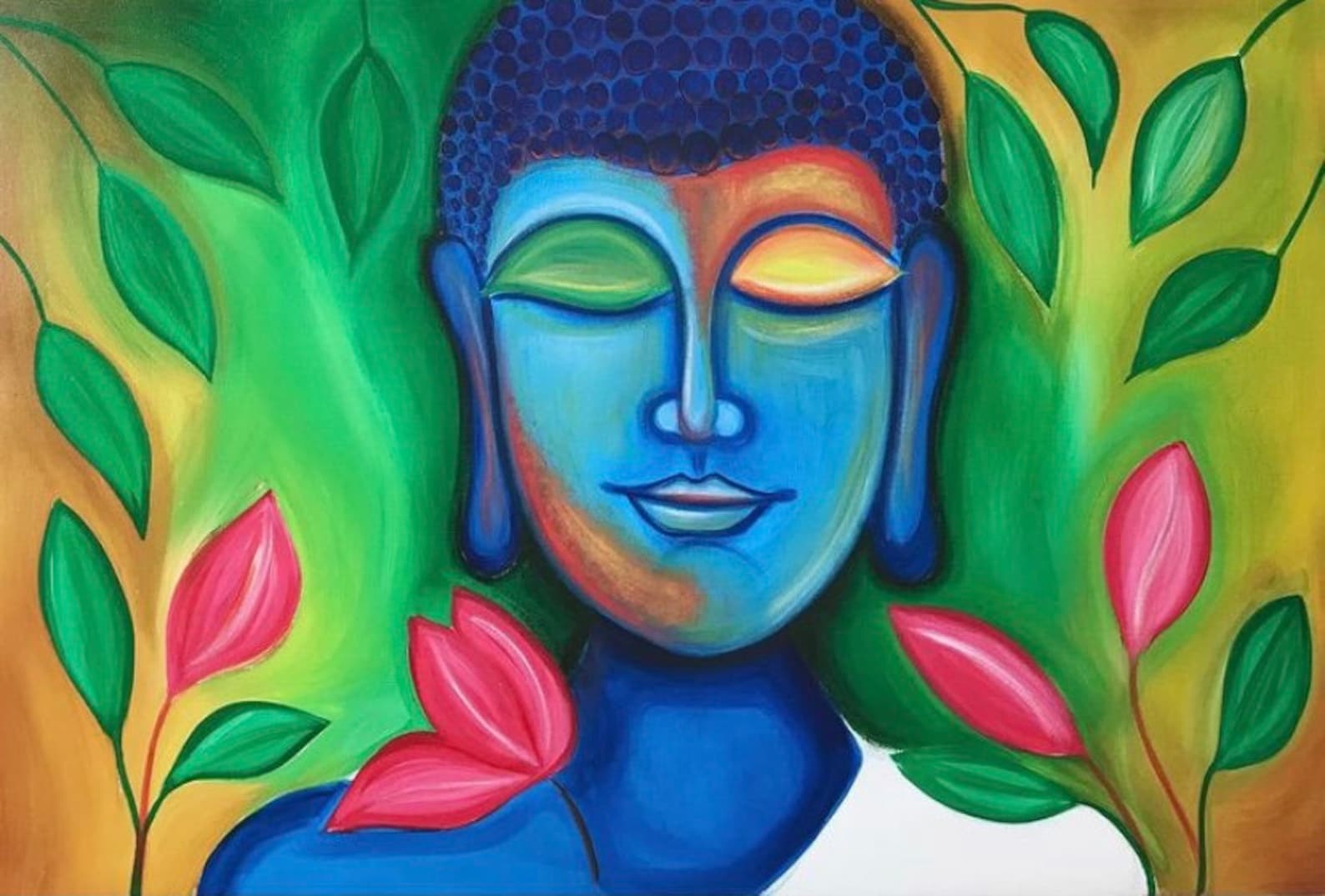 Pintura hecha a mano de Buda sobre lienzo 36x48 pulgadas | Etsy