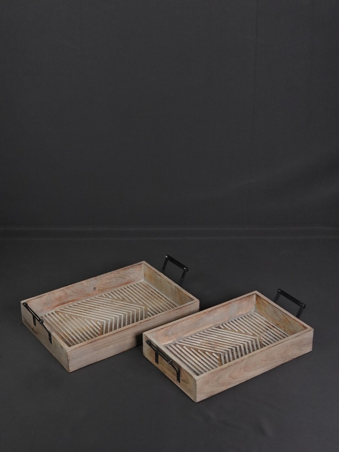 Set of 2 Handcarved Wooden Trays- Solid Wood Decorative Serving Trays ...