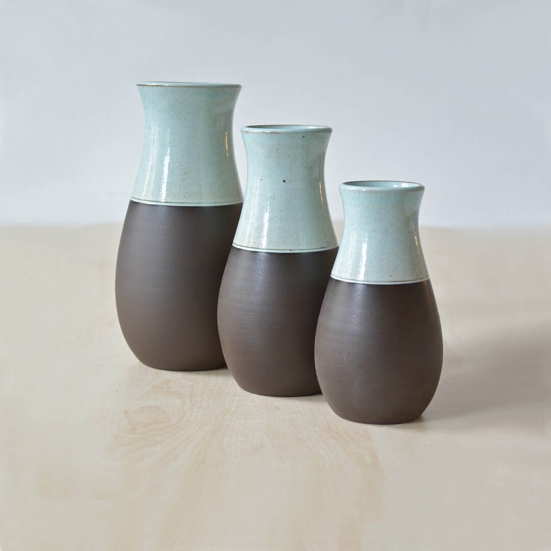 Manganese Clay Vases in Various Sizes, Glazed in Turquoise - Etsy