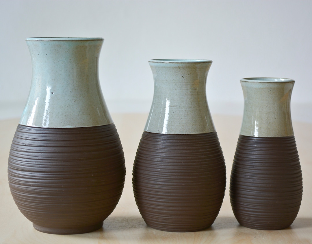 Manganese Clay Vases in Various Sizes, Modern, Turquoise Glazed, Approx ...
