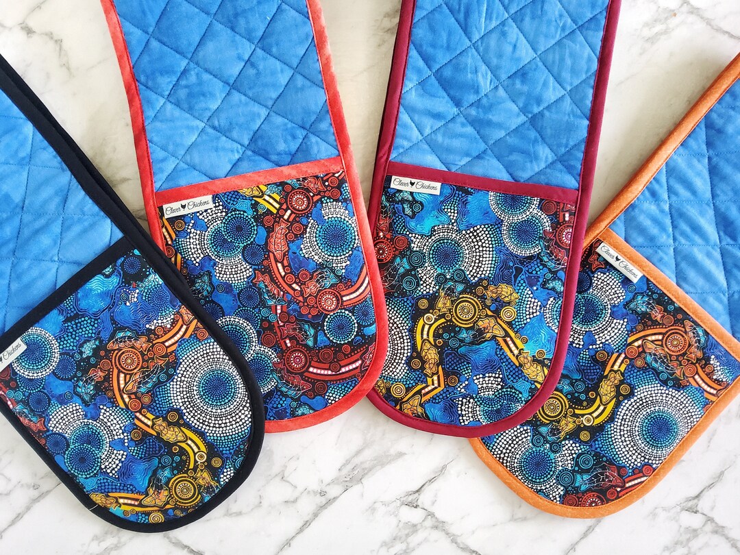 Aboriginal Art Double Oven Gloves: Black Bream Fish Print - Etsy
