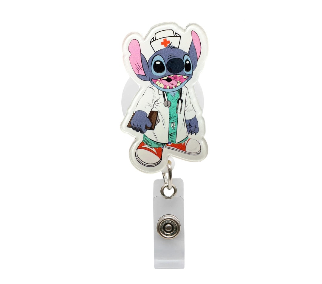 Stitch Nurse Scrubs Badge Reel, Retractable ID Medical Badge Reel ...