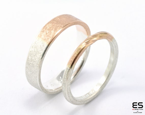 Rose Gold and Silver Wedding Rings Matching Wedding Rings - Etsy Australia