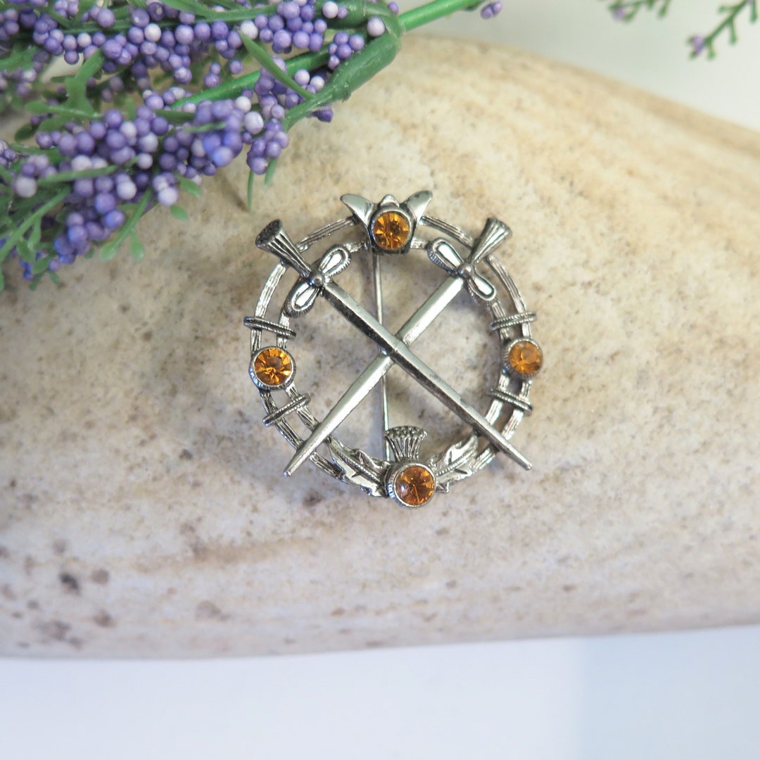 Vintage Scottish Sword Brooch, Thistle Brooch With Citrine / Yellow ...