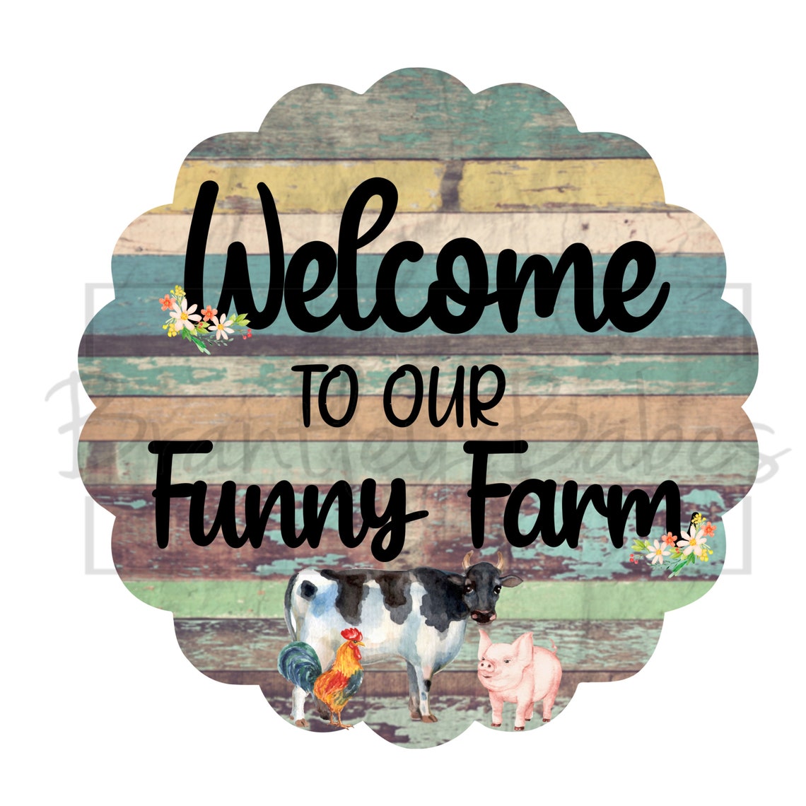 Welcome to our Funny Farm Scallop Rustic Farmhouse Door | Etsy