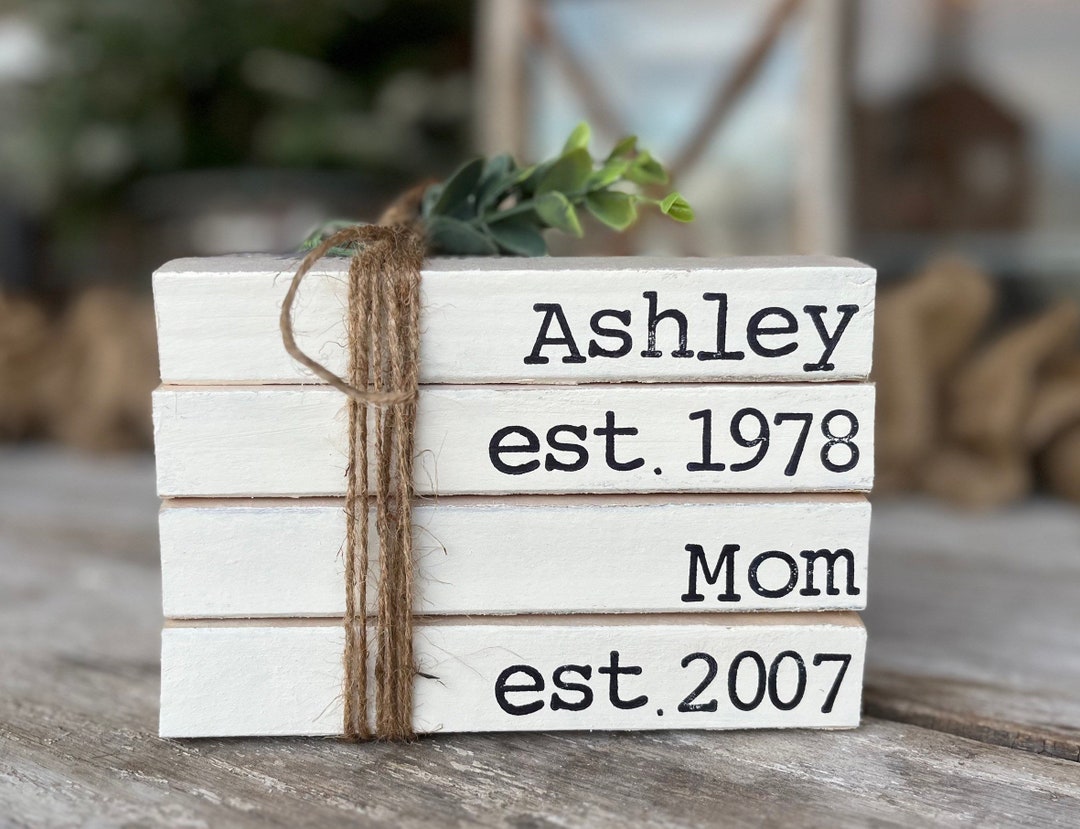 Mom and Mimi Book Stack, Personalized Gift, Stamped Books, Family Names ...