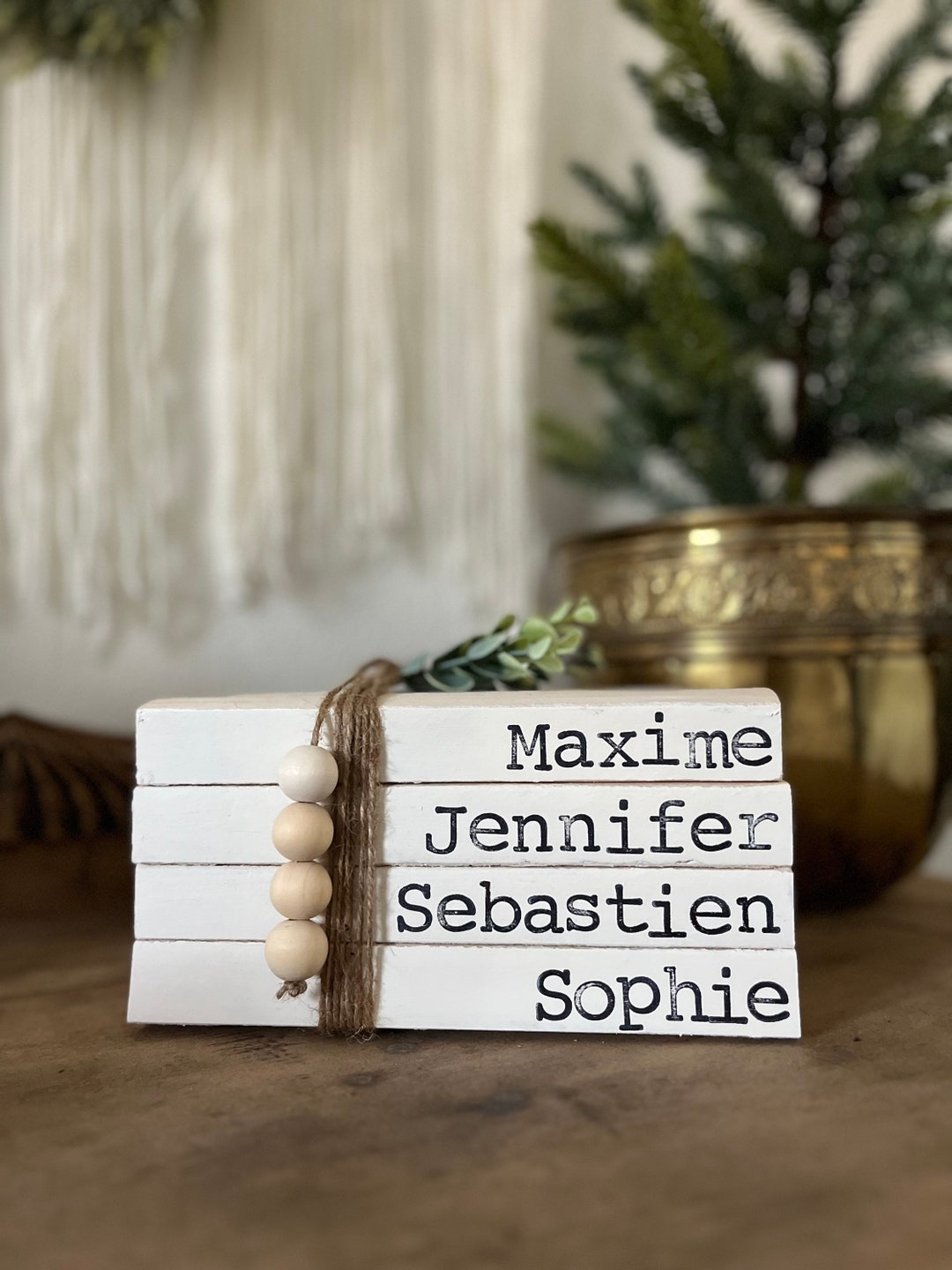 Personalized Name Decor, Custom Book Stack, Stamped Books, Decorative ...