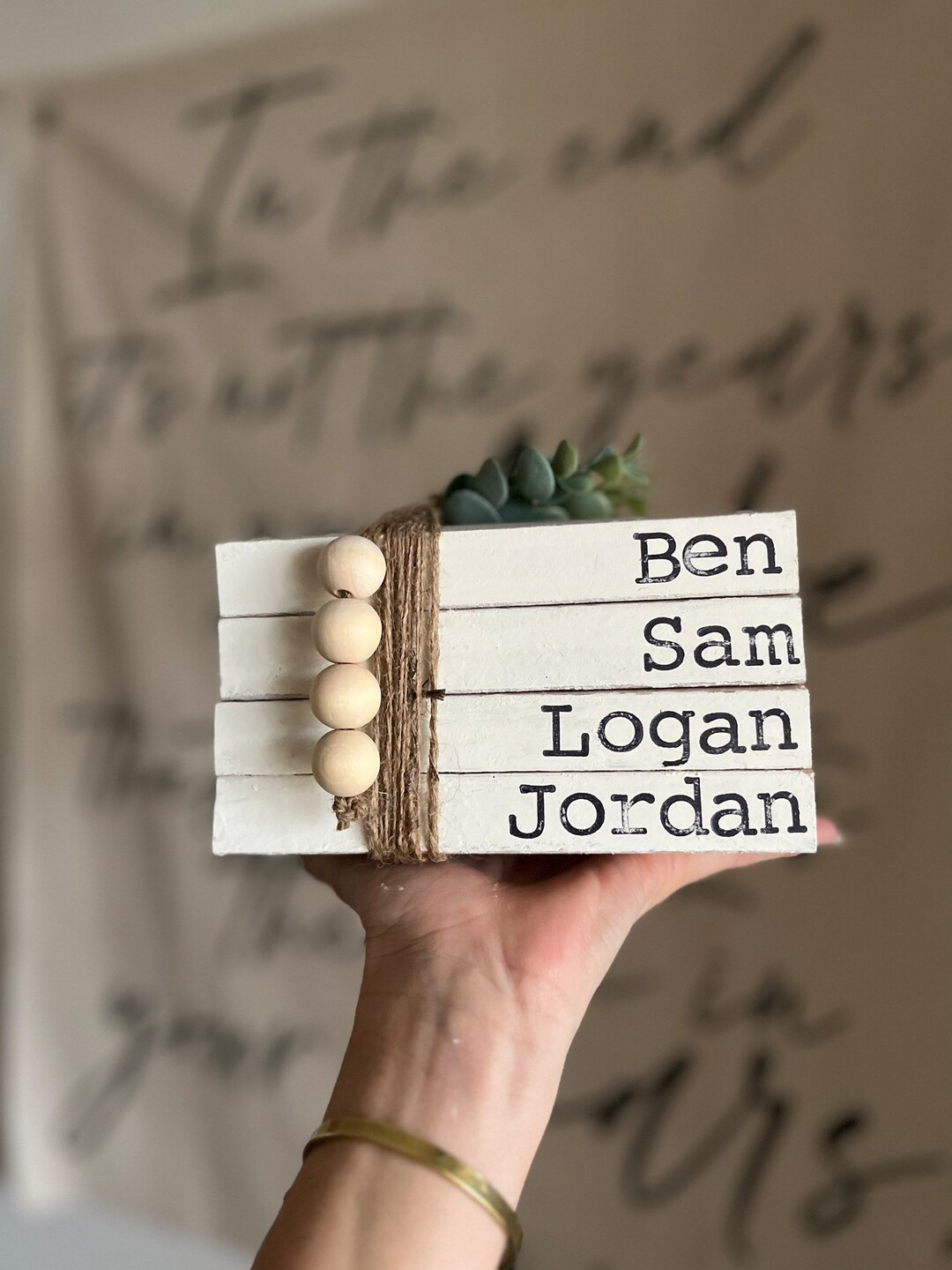 Stamped Book Stack, Personalized Name Display, Farmhouse Decor - Etsy