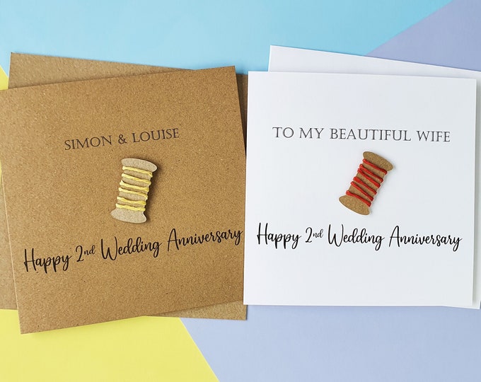 2nd Anniversary Card Cotton Wedding Anniversary Card | Etsy