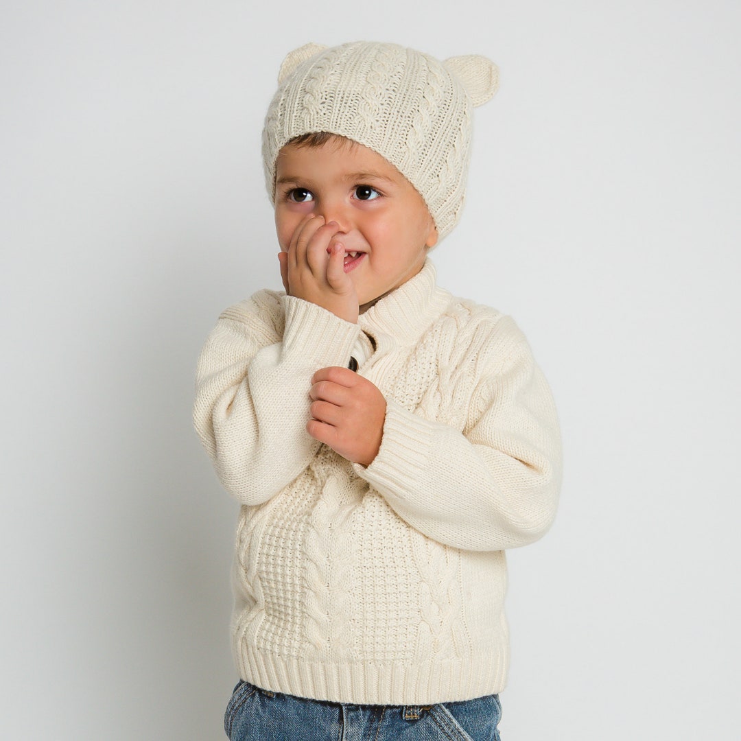 100% Baby Alpaca Hand Knitted, Infant Toddler Beanie Bear Hat Handmade ...