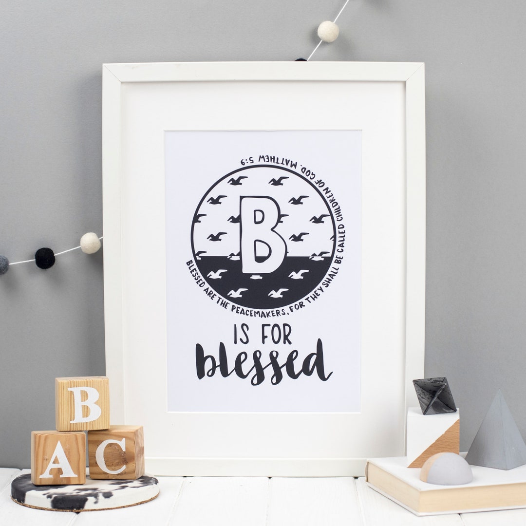 Letter B Monochrome Bible Alphabet Print, Nursery Decor, Children's ...