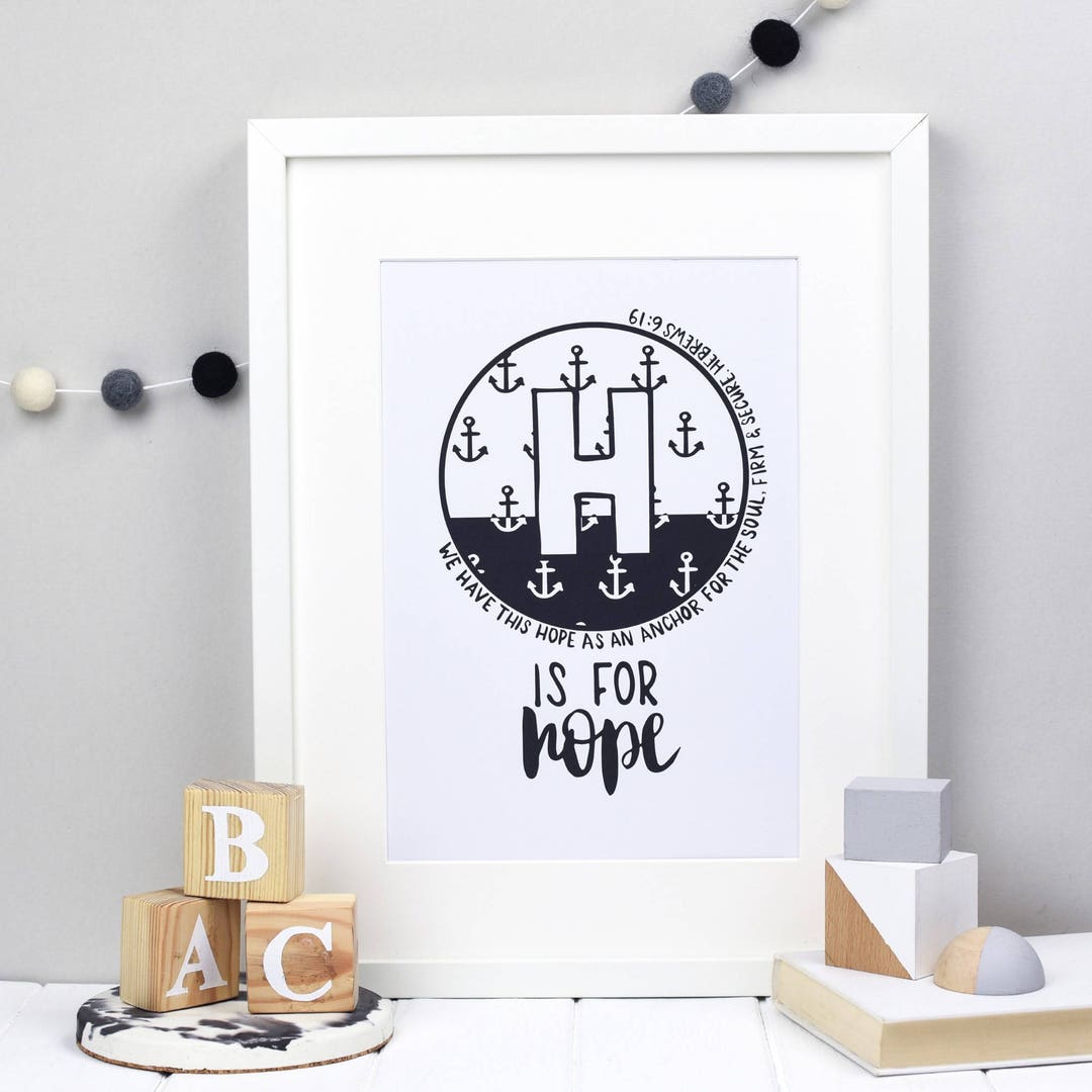 Letter H Monochrome Bible Alphabet Print, Nursery Decor, Children's ...