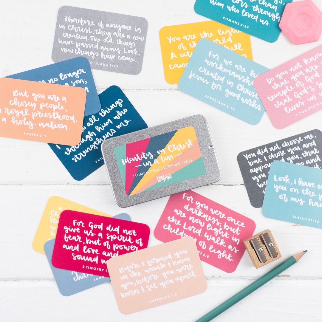 Identity in Christ in a Tin - 15 Hand-lettered Scripture Cards - Etsy