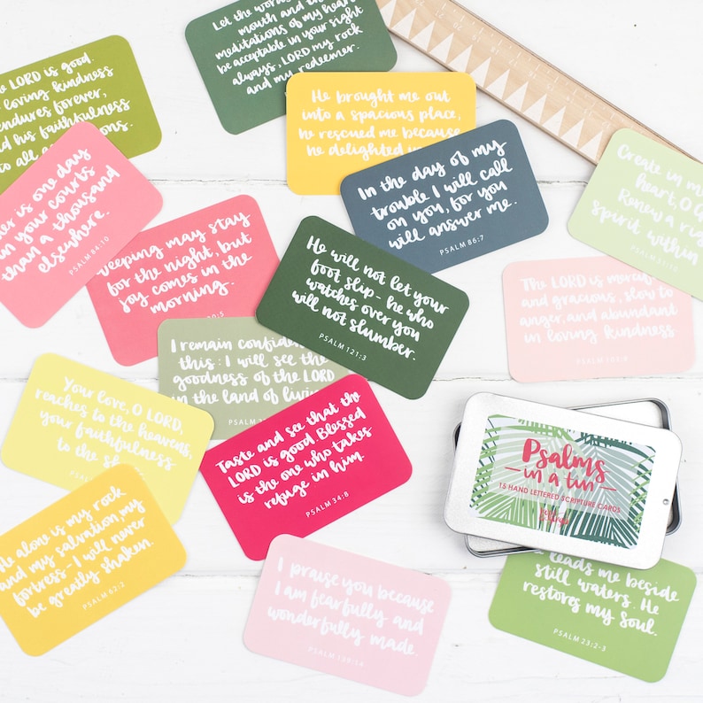 Psalms in a Tin 15 Hand Lettered Scripture Cards Memory - Etsy UK