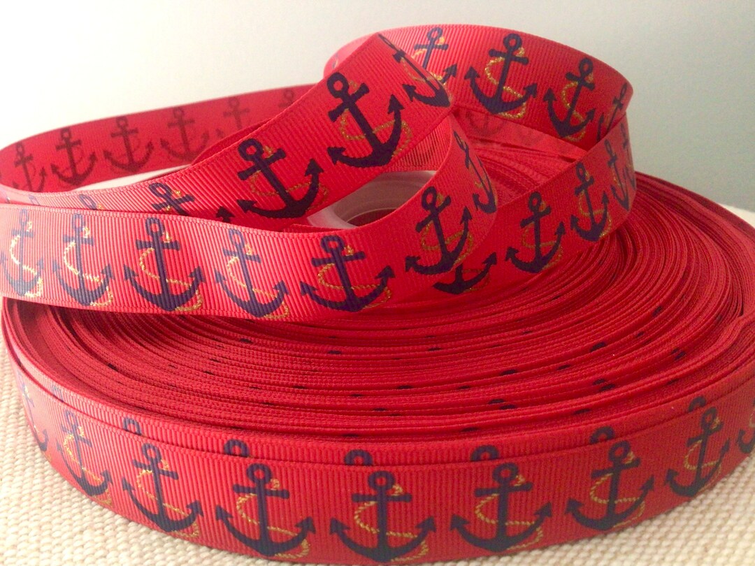 7/8" Nautical Navy Anchors and Rope on Red Grosgrain Ribbon - Etsy