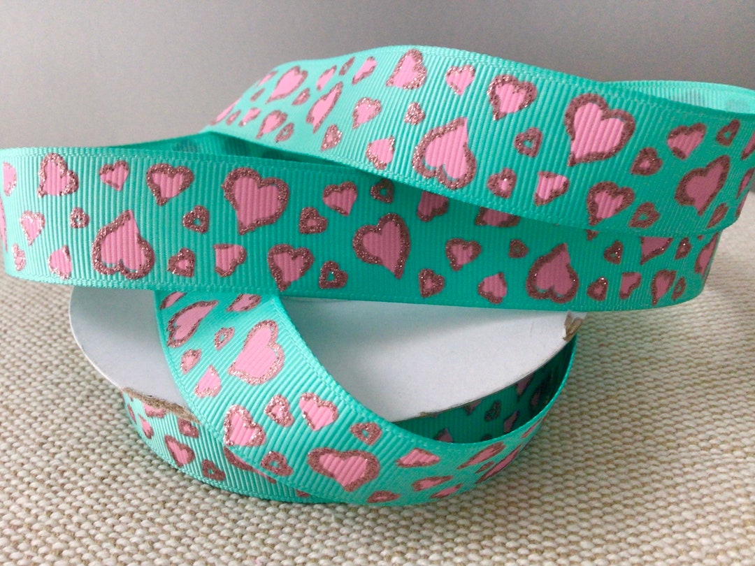 7/8” Fancy Hearts on Dark Tropic Grosgrain Ribbon - Etsy