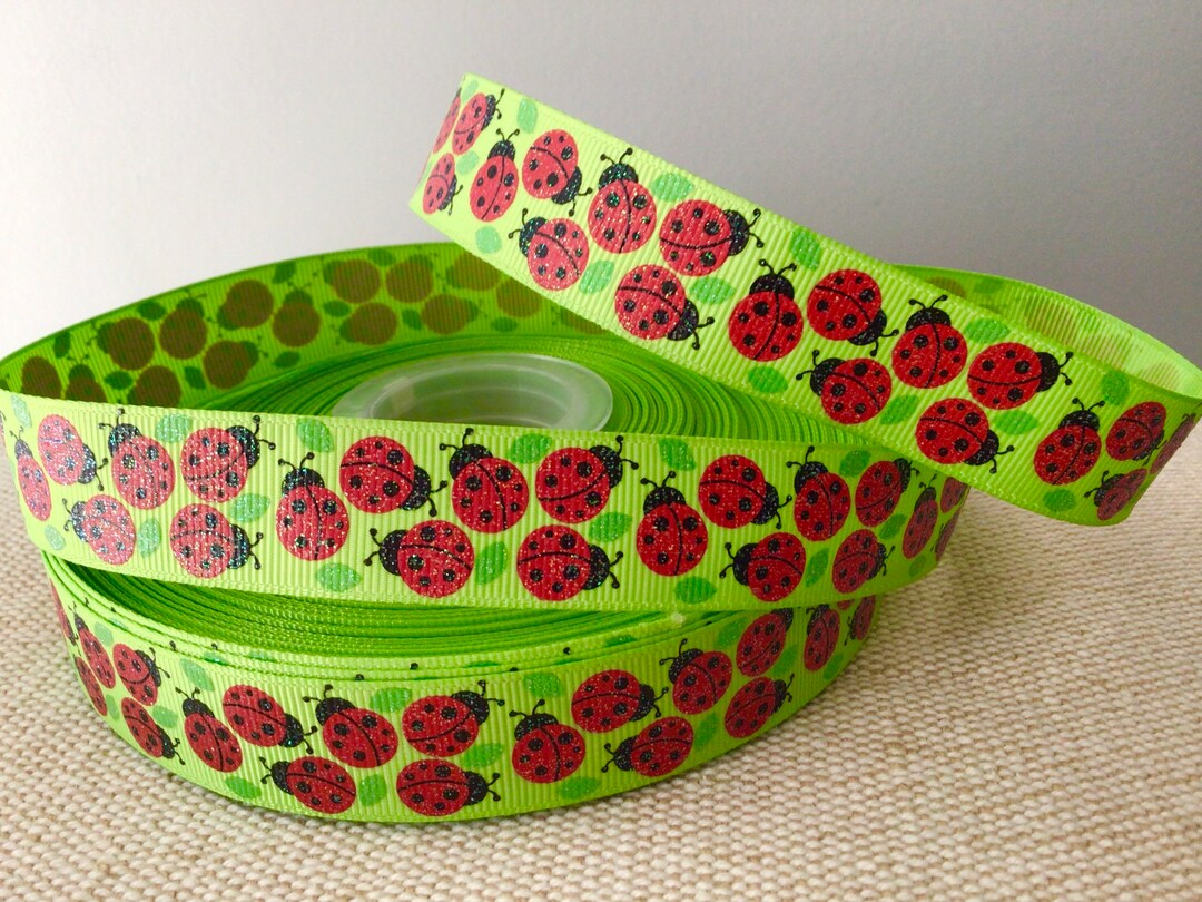 7/8” Red Ladybug Scatter on Green Grosgrain Ribbon - Etsy
