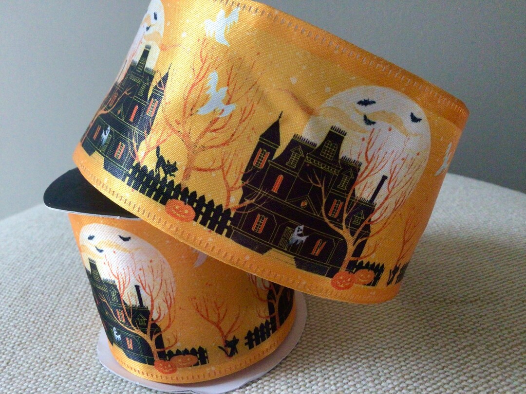 2 1/2” Halloween Haunted House Wired Ribbon Roll - Etsy