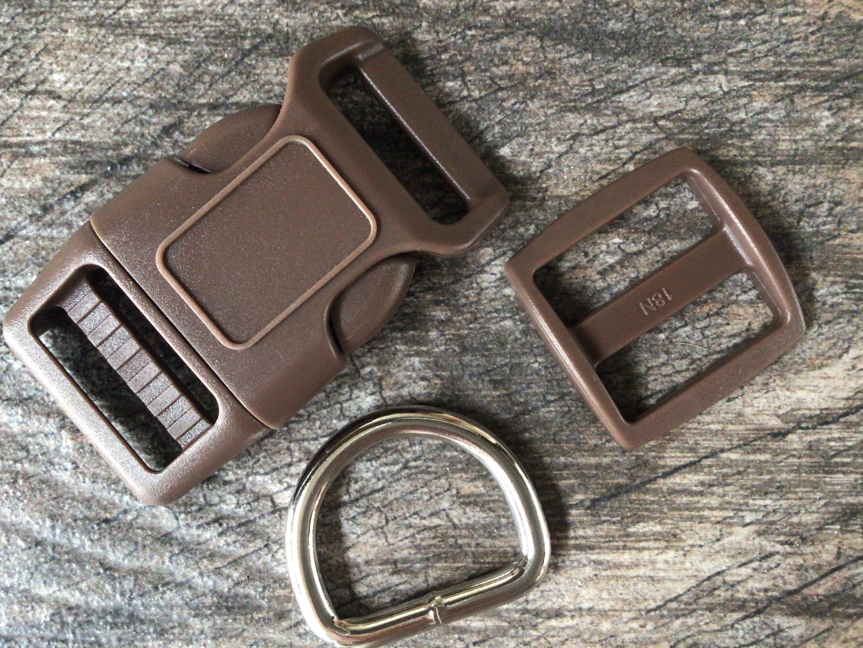 1" Brown Dog Collar Hardware - 1" Buckle, Tri Glide Slide and Metal D ...