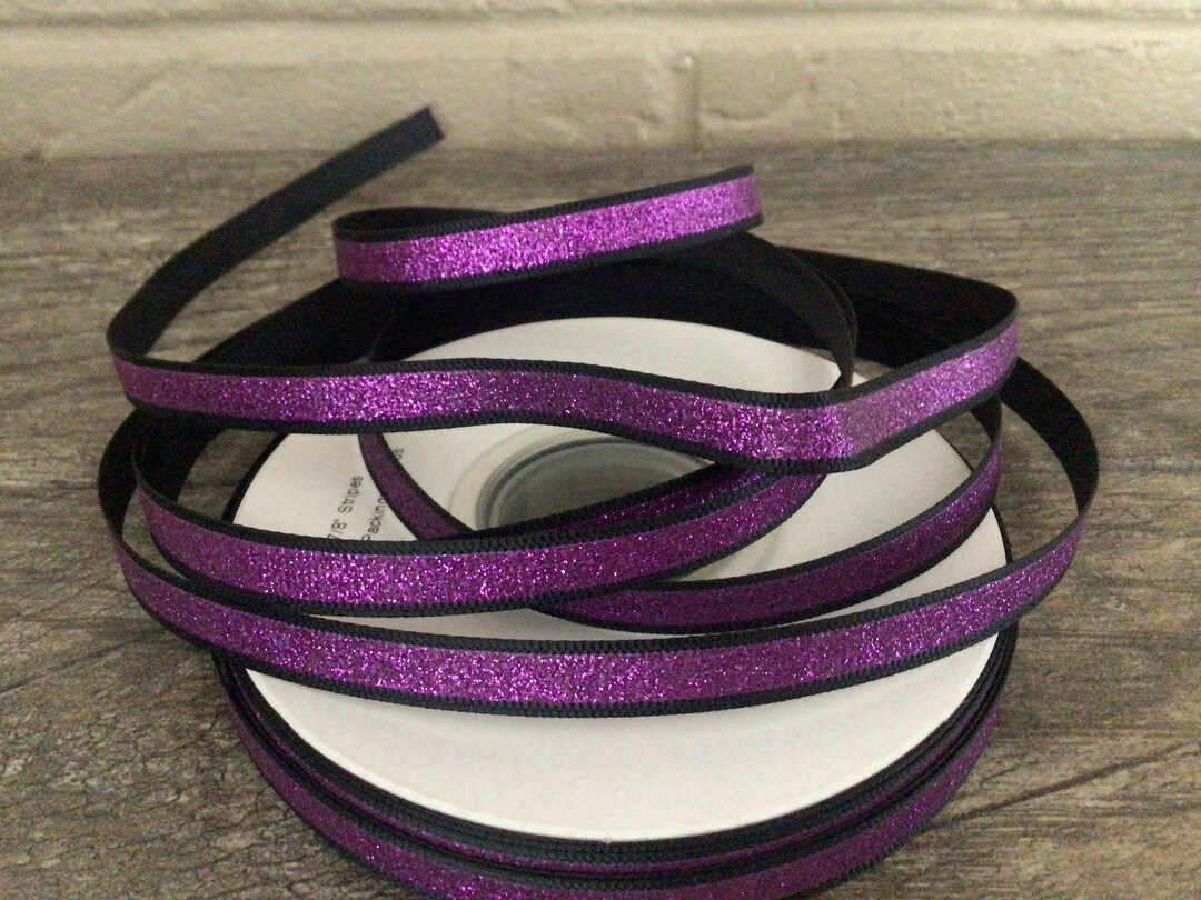 3/8” Purple Glitter Stripe on Black Grosgrain Ribbon - Etsy