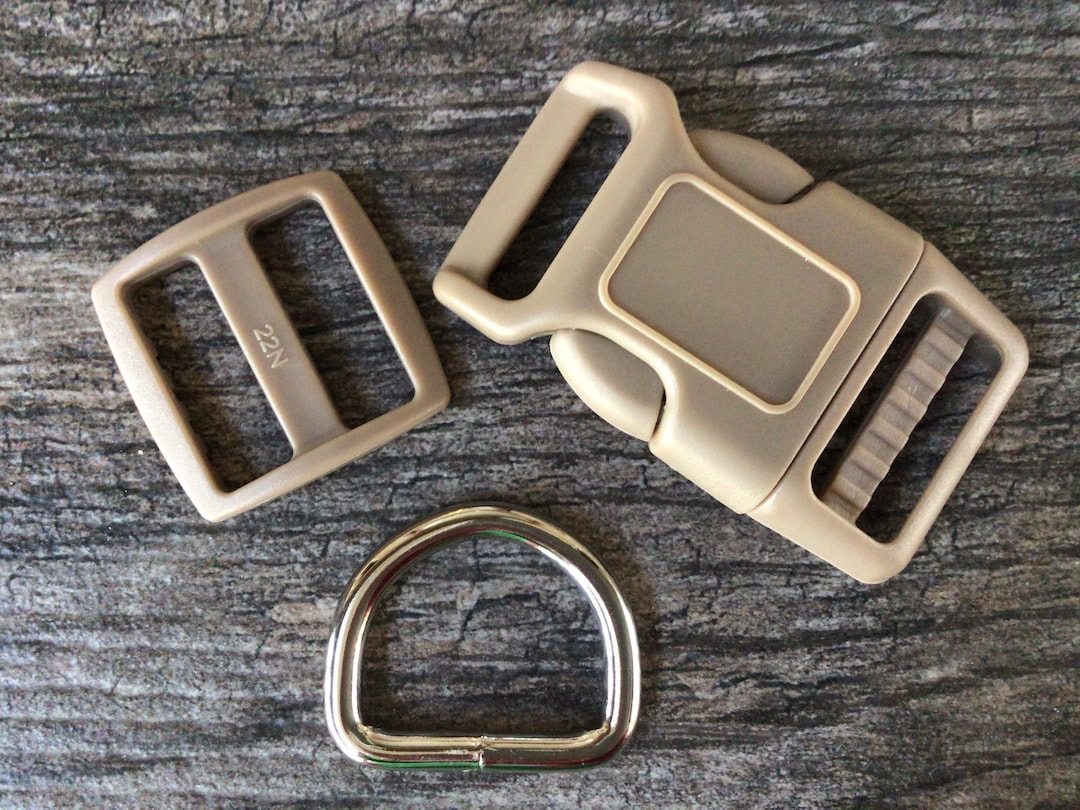 1" Tan Dog Collar Hardware - 1" Buckle, Tri Glide Slide and Metal D ...