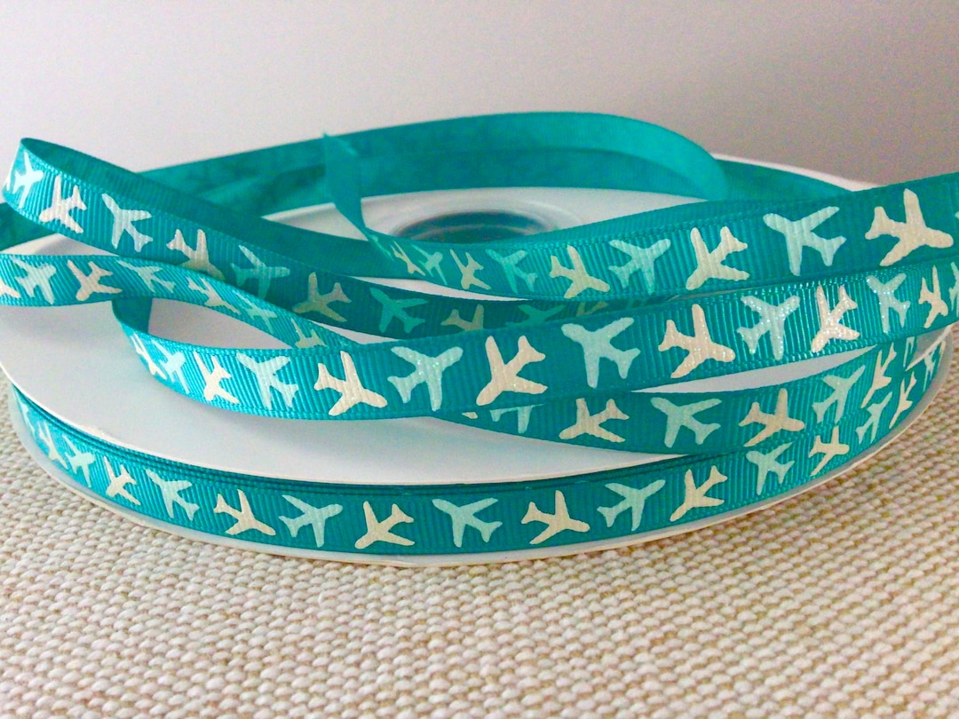 3/8” Airplanes on Jade Grosgrain Ribbon - Etsy