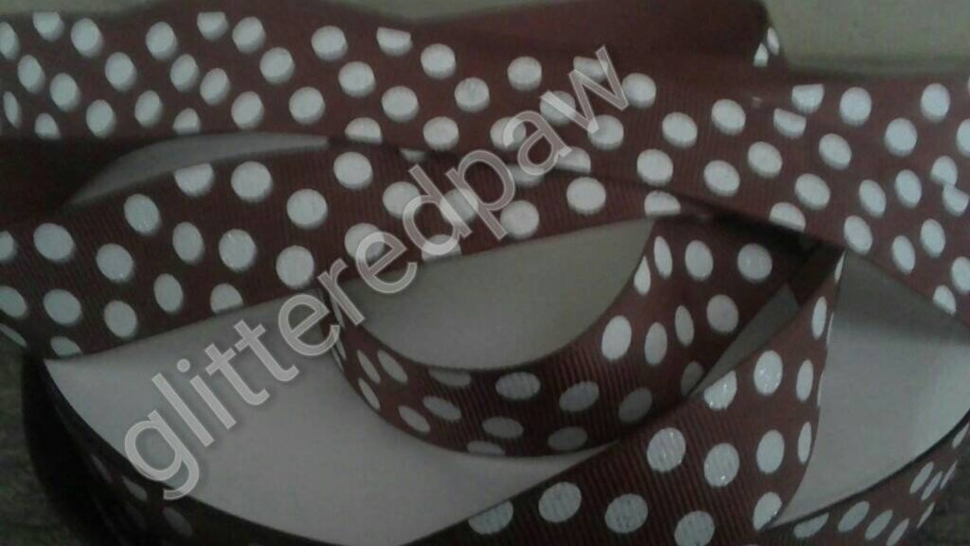 7/8" White Glitter Dots on Root Beer Grosgrain Ribbon - Etsy