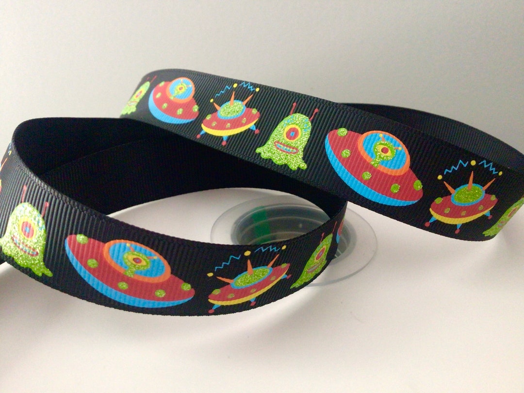 7/8” Alien Spaceships on Black Grosgrain Ribbon by the Yard - Etsy