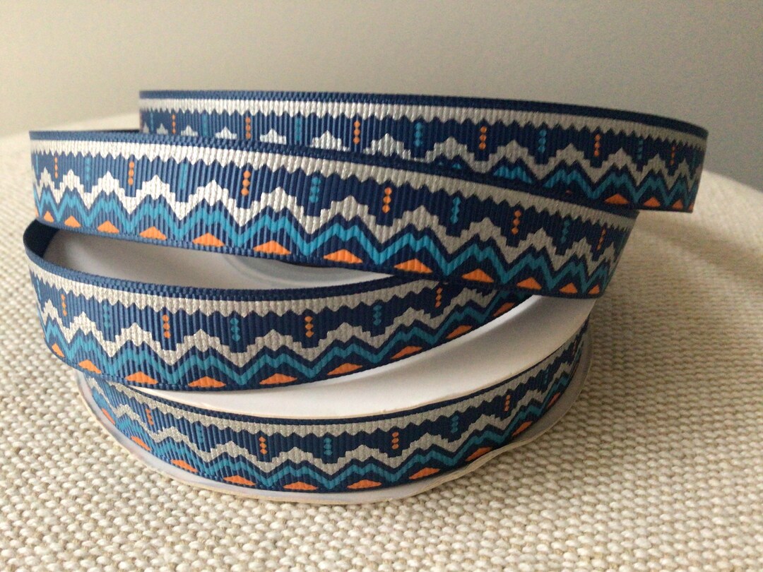 5/8” Reflective Aztec Design on Navy Blue Green Grosgrain Ribbon - Etsy