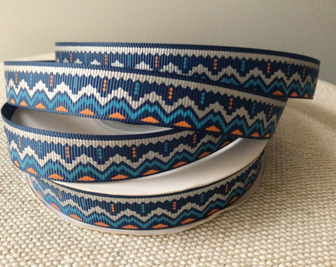 5/8” Reflective Aztec Design on Navy Blue Green Grosgrain Ribbon - Etsy