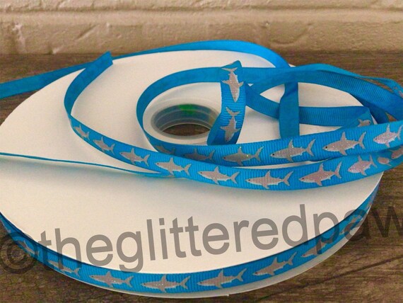 3/8 Sharks on Aqua Blue Grosgrain Ribbon - Etsy