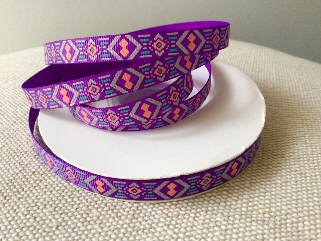 3/8” Reflective Aztec Design on Purple Grosgrain Ribbon by the Yard - Etsy