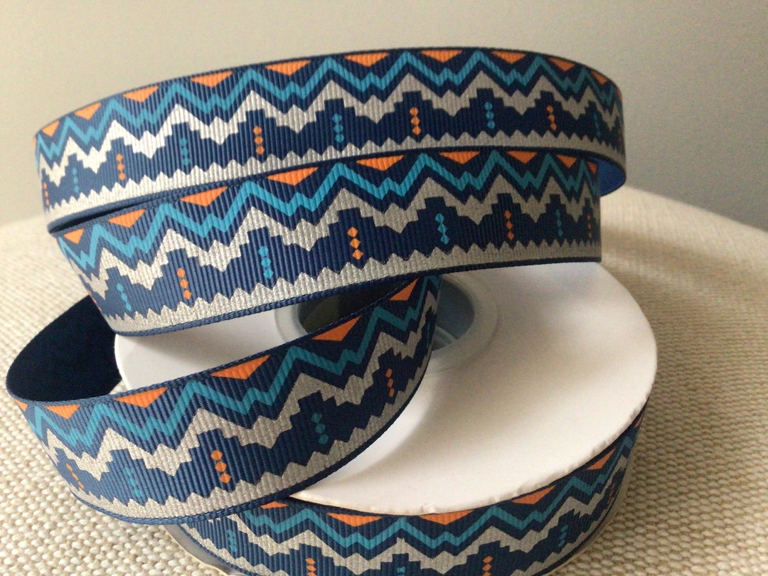 7/8 Reflective Aztec Design on Navy Blue Green Grosgrain Ribbon - Etsy
