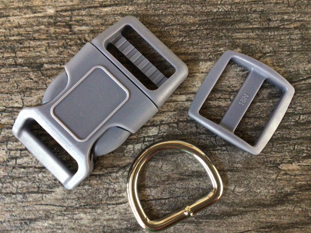 1" Grey Dog Collar Hardware - 1" Buckle, Tri Glide Slide and Metal D ...