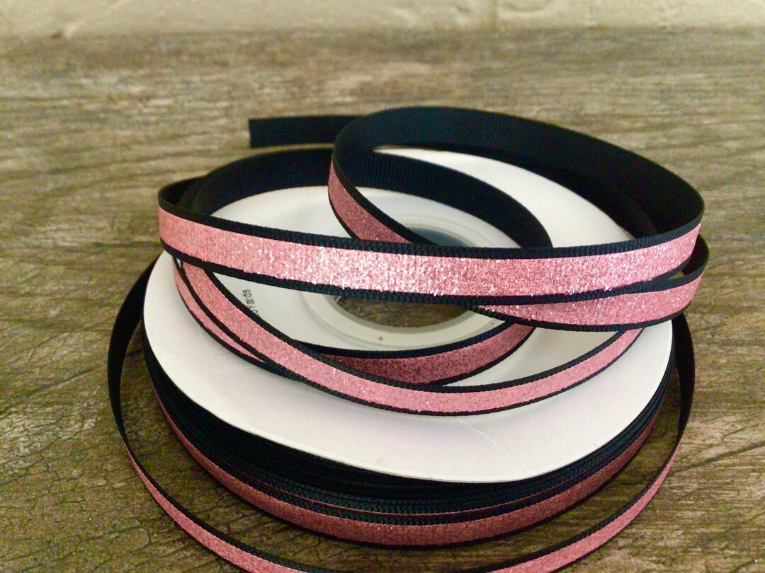 3/8" Pink Glitter Stripe on Black Grosgrain Ribbon - Etsy