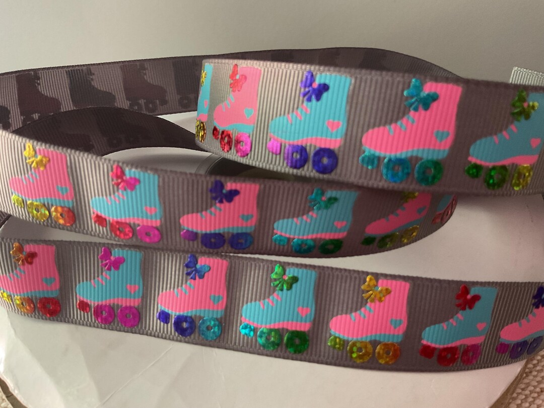7/8" Roller Skates on Grey Grosgrain Ribbon by the Yard - Etsy