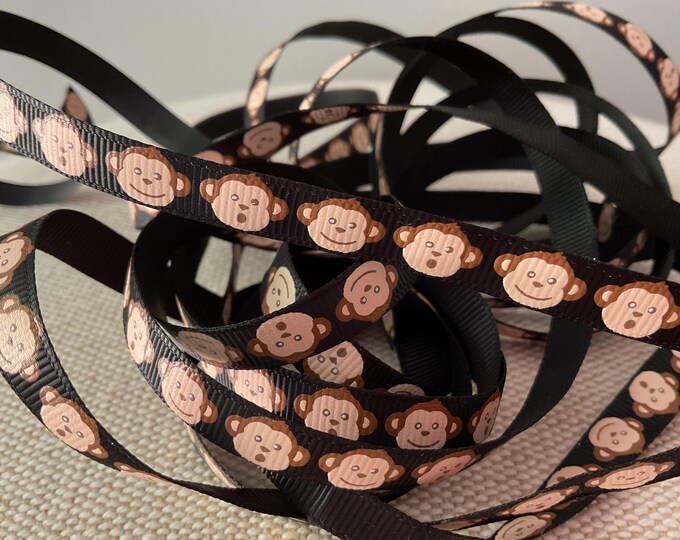 3/8" Boy Monkeys on Black Grosgrain Ribbon - Etsy