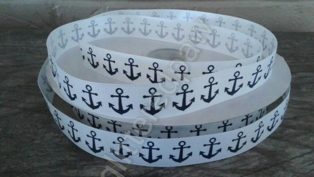 7/8" Nautical Navy Anchors on White Grosgrain Ribbon - Etsy