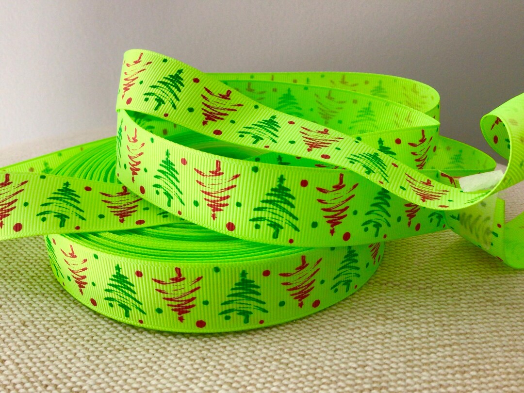 7/8” Squiggle Christmas Trees on Acid Green Grosgrain Ribbon - Etsy