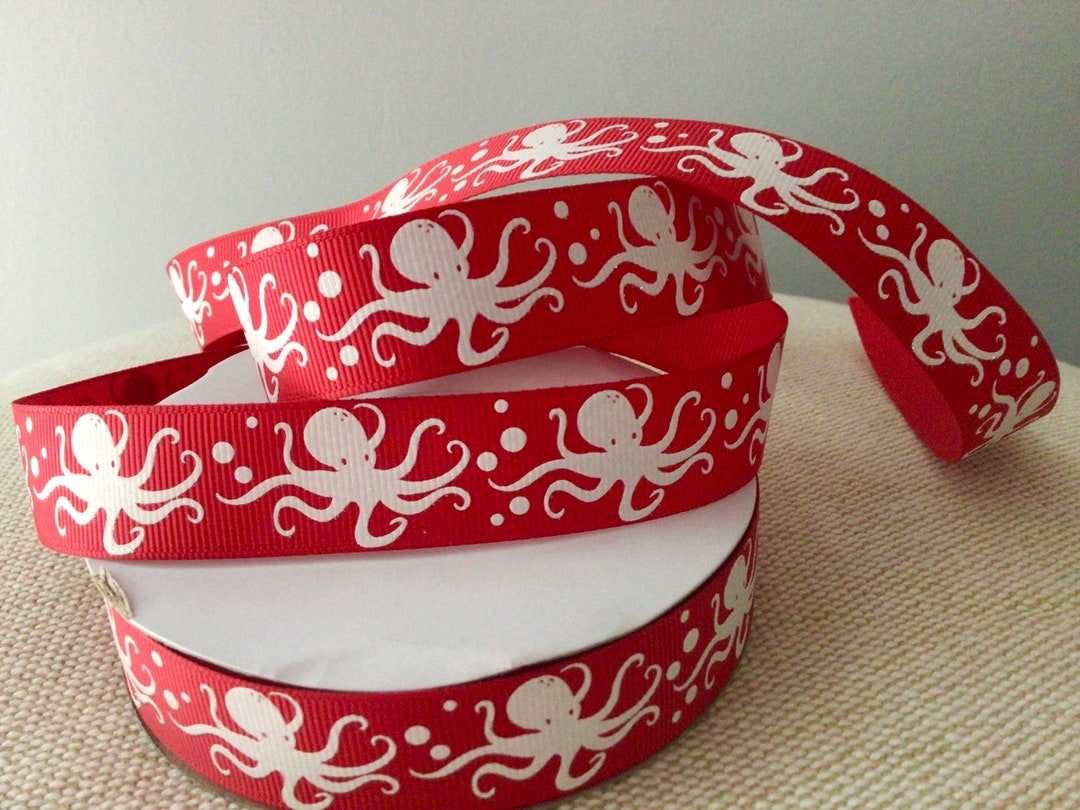 7/8” Octopus on Red Grosgrain Ribbon - Etsy