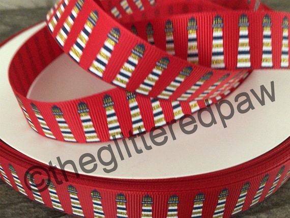 7/8 Lighthouse on Red Grosgrain Ribbon - Etsy
