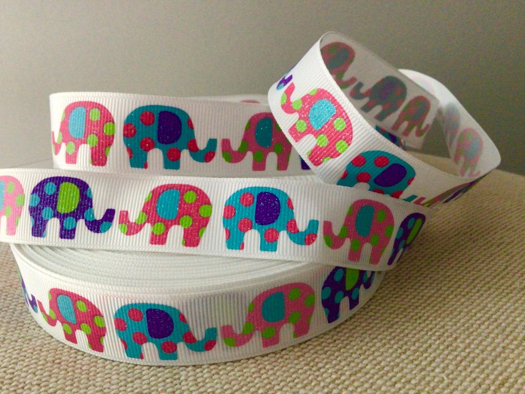 7/8” Elephants on White Grosgrain Ribbon - Etsy