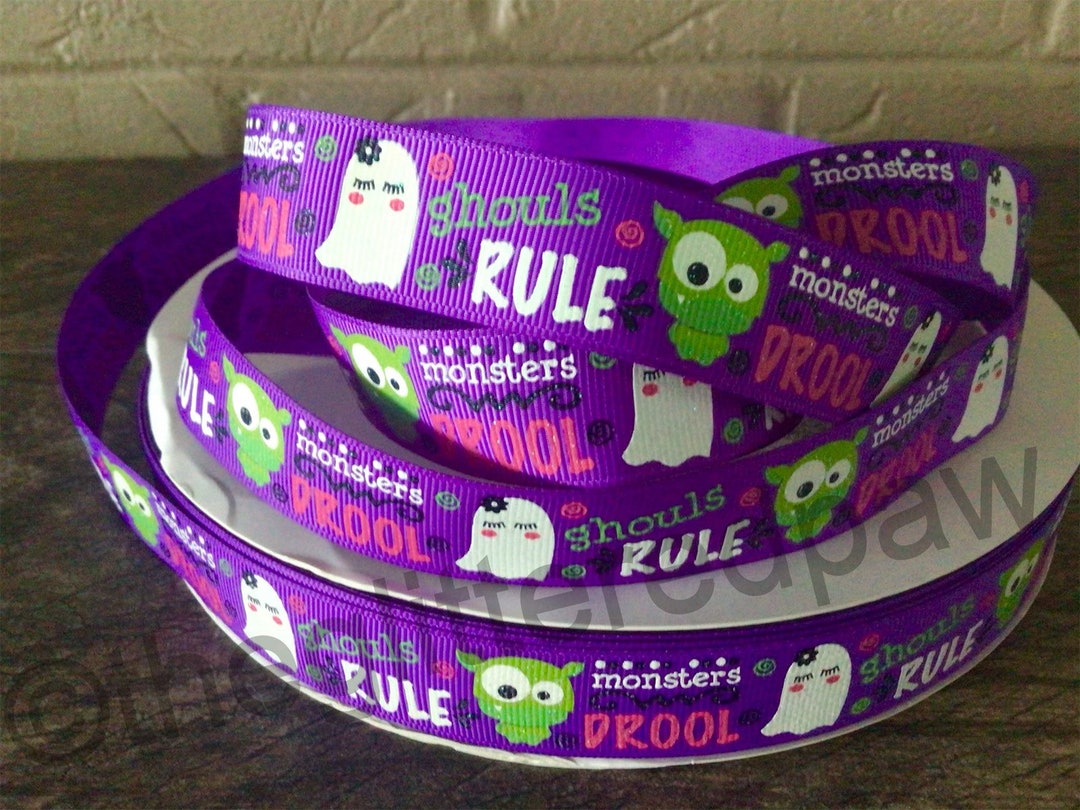 7/8” Halloween Ghouls Rule Monsters Drool Grosgrain Ribbon by the Yard ...