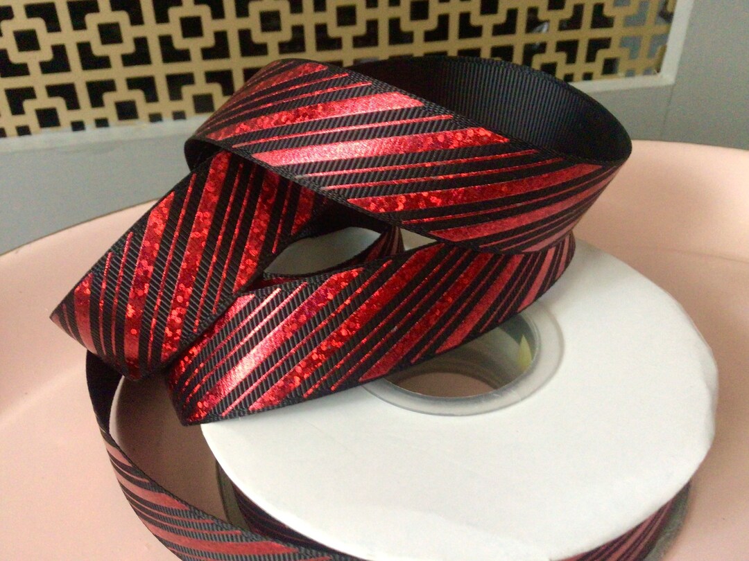 7/8” Red Foil Diagonal Stripe on Black Grosgrain Ribbon - Etsy