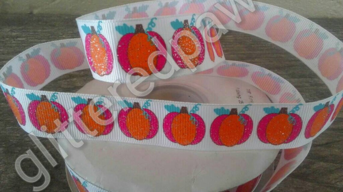 7/8 Pink and Orange Funky Pumpkin Grosgrain Ribbon | Etsy